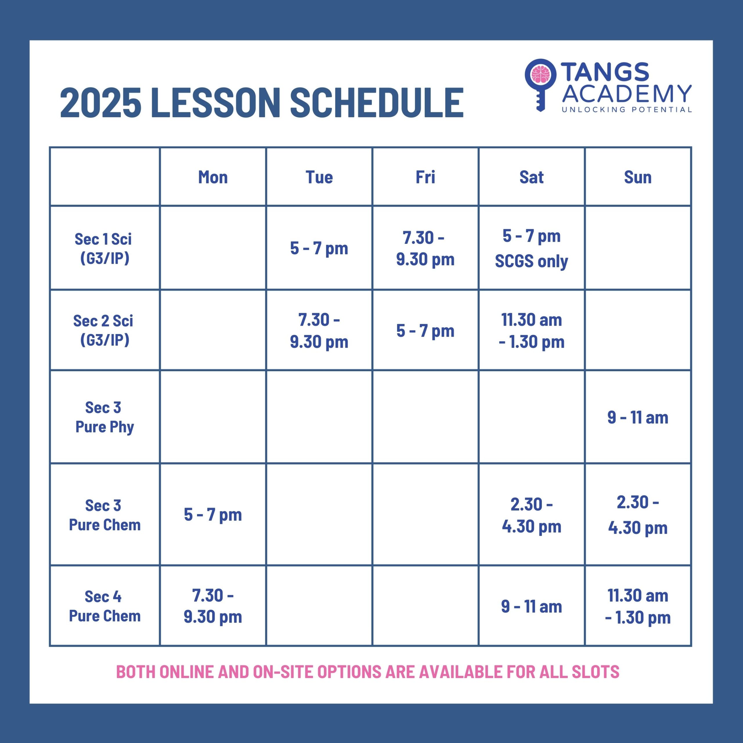 Schedule - Tangs Academy
